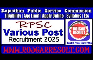 RPSC Various Post Recruitment 2025 for 12121 SI, TGT, PGT, JLO Post ...